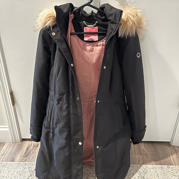 kate spade | Jackets & Coats | Kate Spade Black Puffer Coat With Faux ...